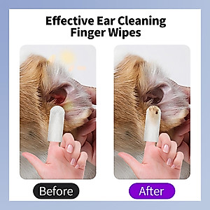 VIPTUVI Dog Ear Finger Wipes - Gentle Ear Cleaner for Dogs & Cats, Removes Wax & Controls Odor, 50 Count Natural Finger Wipes for Sensitive Ears