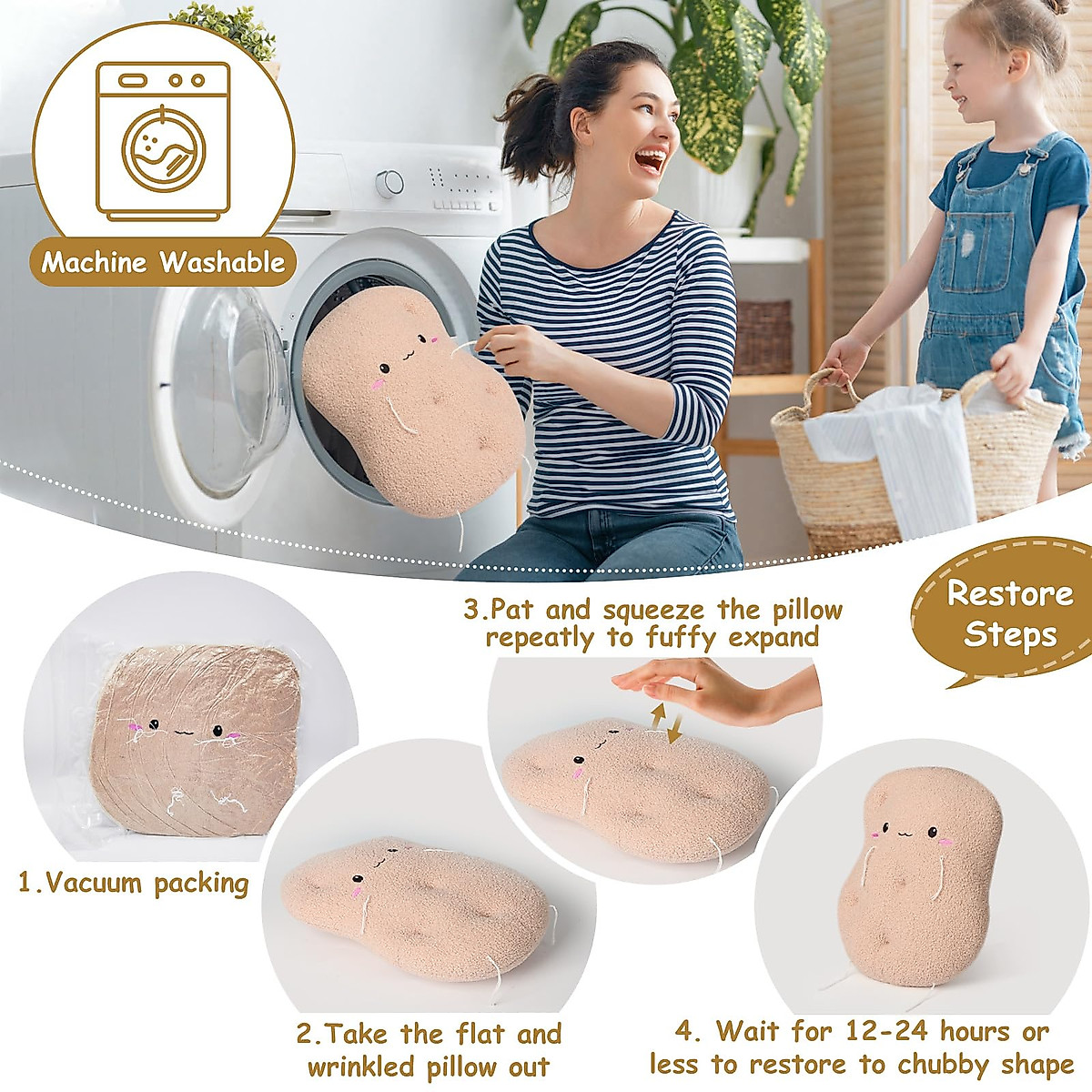 Marble Empire Potato Pillow Plush Toy Kawaii Stuffed Food Plushie Soft Decorative Throw Pillows 15.7"