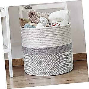 Hoement 1pc Rope Storage Basket Baby Costume Round Laundry Basket Wicker Hamper Round Organizer Baskets Baby Diapers Basket Blanket Storage Basket Sundries Box Woven Basket Home Organizer