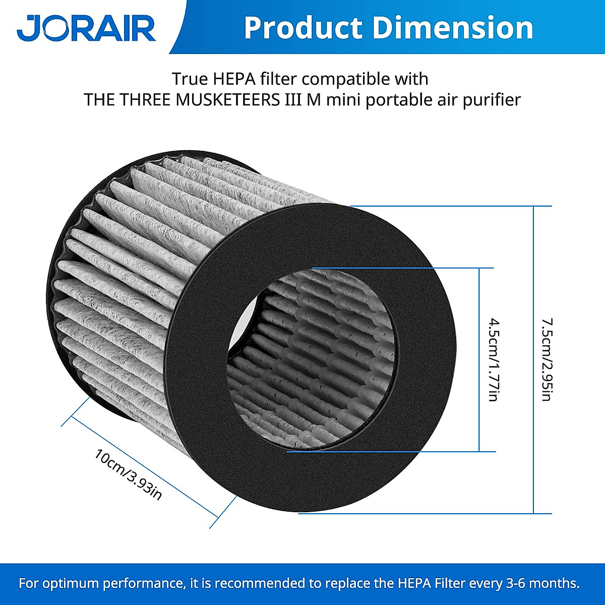 JORAIR True HEPA Replacement Filters Compatible with AM-1A Mini Portable Air Purifier, Hepa Filters for Model AM-1A, 2 Pack