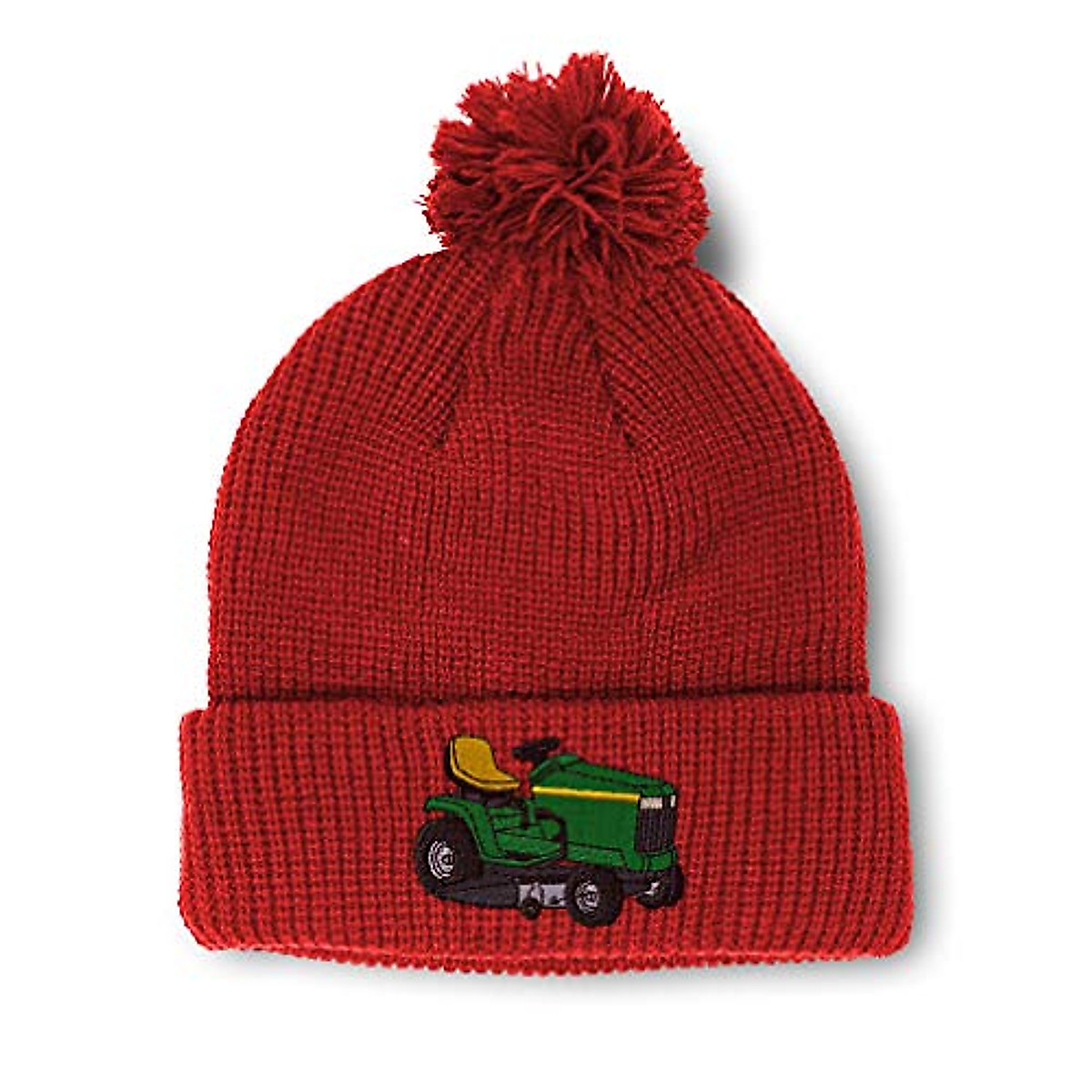 Speedy Pros Pom Pom Beanies for Women Riding Lawn Mower A Embroidery Skull Cap Lawnmowers Winter Hats for Men Acrylic 1 Size Red Design Only