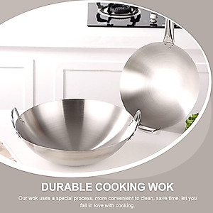 Cabilock Wok Stainless Steel Wok Stir Fry Pans Traditional Chinese Japanese Woks Induction Wok Scratch Proof Cookware with Handle for All Stoves Stainless Steel Wok