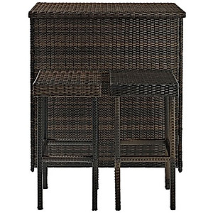 Crosley Furniture Palm Harbor 3-Piece Wicker Outdoor Bar Set with Two Stools for Backyard, Patio, Deck, Balcony, Brown