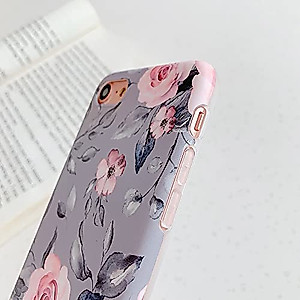 YeLoveHaw iPhone SE 2020 Case, iPhone 8 Case, iPhone 7 Case for Girls, Flexible Soft Slim Fit, Floral and Purple & Gray Leaves Pattern Cute Phone Case for iPhone8 / iPhone7 / iPhoneSE (Pink Flowers)