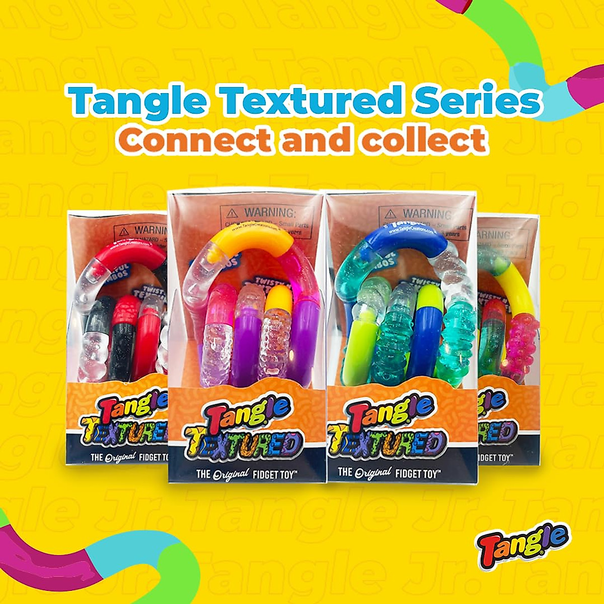 Tangle® Jr. Textured 4-Pack Genuine Tangle Toys Fidget Pack - Textured Fidget Toy Fidgets Pack for Kids and Adults - Fidget Toy for School - Gift for Teens and Adults