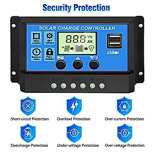 [2022 Upgraded] 2Pcs 30A Solar Charge Controller, 12V/ 24V Solar Panel Regulator with Adjustable LCD Display Dual USB Port Timer Setting PWM Auto Parameter