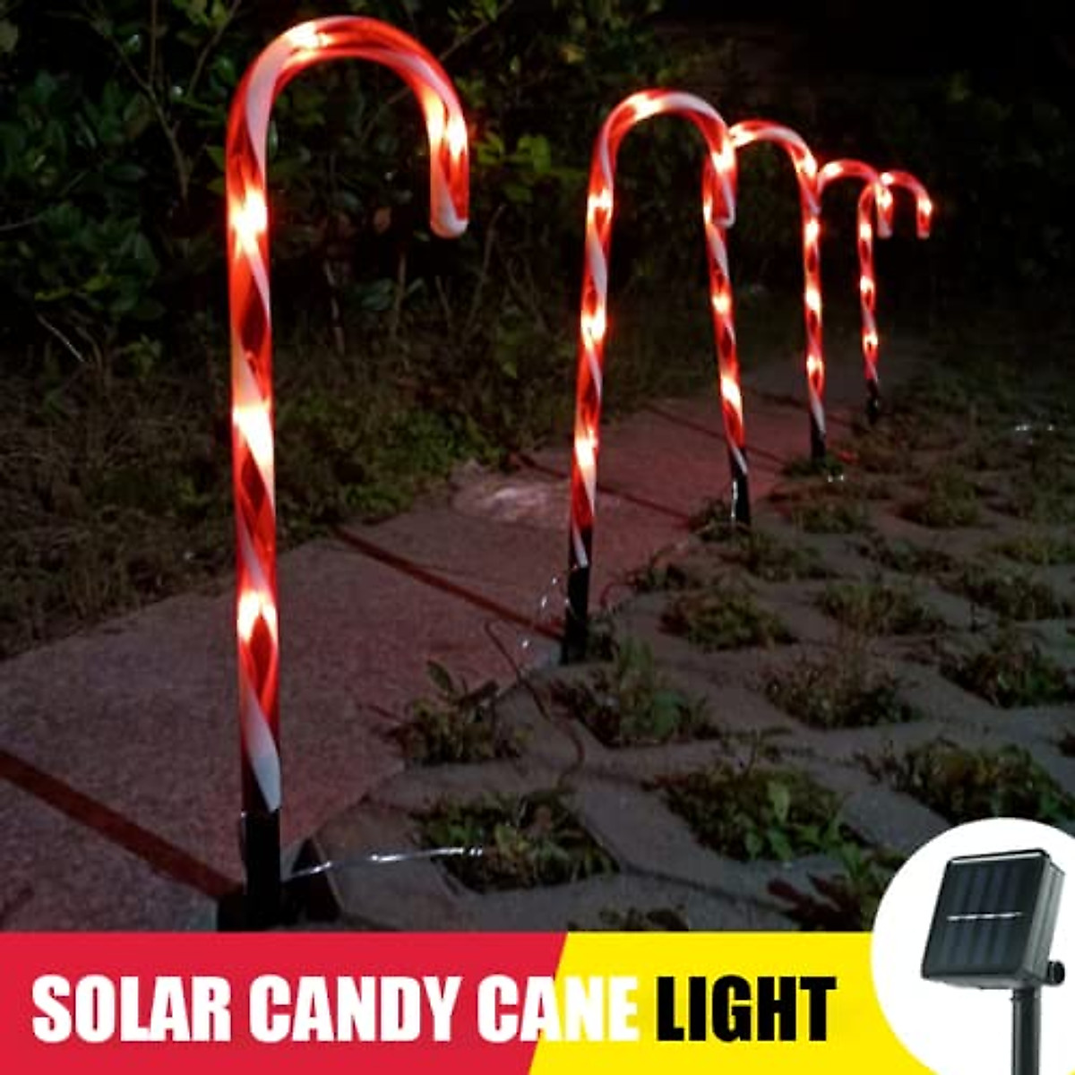 Christmas Candy Cane Lights,10 Pcs Candy Cane Solar Led Lights， Garden Path Decorations Solar Outdoor Light Suitable， for Home New Year and Christmas Decor