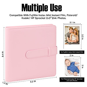 Veicevol 360 Pockets Photo Album for Fujifilm Instax Mini Camera, Album for Polaroid Photo, Leather Cover, Photo Album for Fujifilm Instax Mini 12 11 9 40 8 7 Evo LiPlay Camera, 2x3 Photo Album, Pink