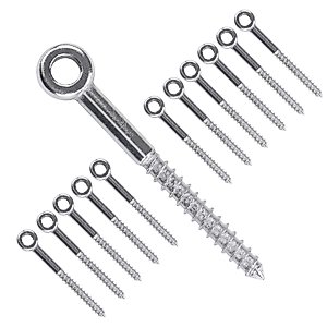 Muzata 12Pack 2.9Inch M6 Screw Eye Hook Wood Screws Metal Hook T316 Stainless Steel for Wood Securing Cable Wire Terminal Ring Eyelet Stand Self Tapping Eye Bolt Indoor Outdoor CN07 HN1