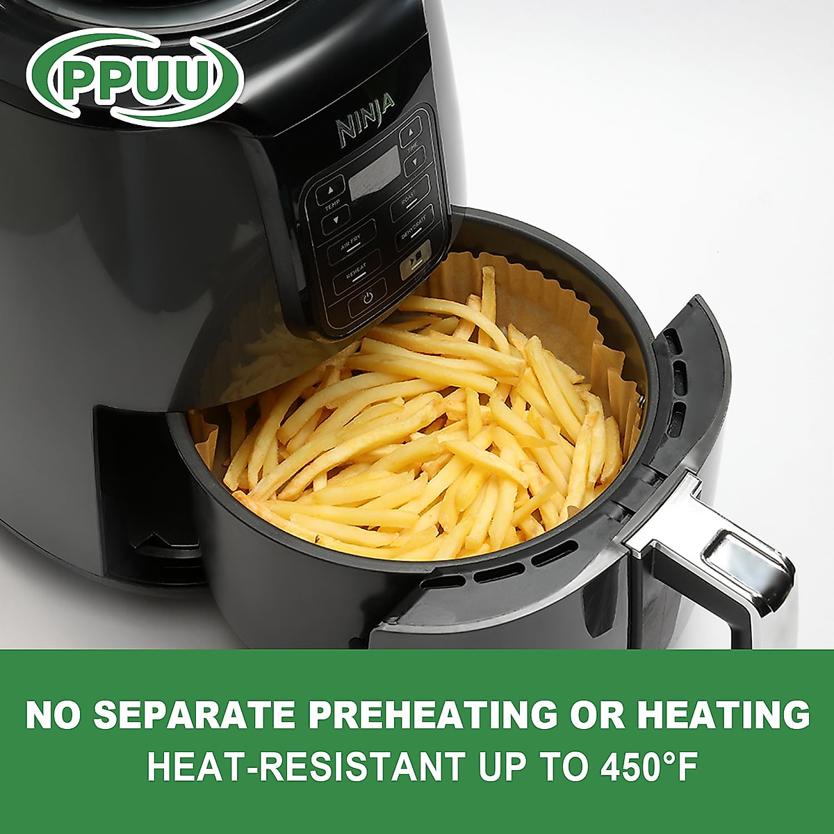 PPUU Air Fryer Liners Disposable, 125 Pcs Air Fryer Parchment Paper Compatible with Ninja AF101/AF150/AF161 Air Fryer Oil-Resistant, Resistant to 450°F, Clean in One Second, 8 inch