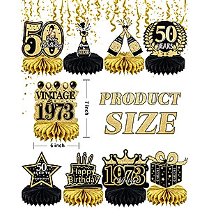 9 Pcs 50th Birthday Decoration for Men Women 50th Birthday Table Decorations Cheers to 50th Birthday Honeycomb Centerpieces 1973 Table Topper Black and Gold 50th Birthday Party Favors