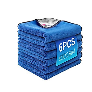 CARCATICZ Microfiber Towels for Cars, Microfiber Cleaning Cloth for Cars, Waxing and Polishing Towels, Lint Free, Scratch-Free, High Absorption, Blue & Gray, 16 in x 16 in, 530gsm, 6pack