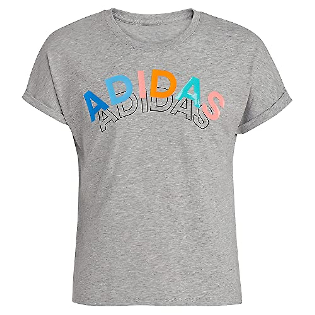 adidas Girls' Big Short Sleeve Dolman Waist Heather Tee, Grey with Multi, X-Large
