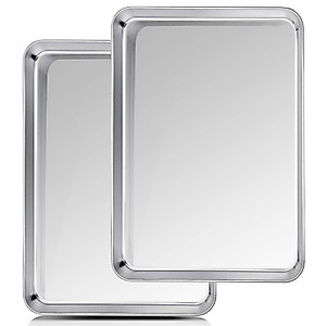 TeamFar Baking Sheet, 20’’×14’’×1’’, Cookie Sheet Half Sheet Baking Pans Stainless Steel, Non Toxic & Healthy, Heavy Duty & Thick Gauge, Mirror Finish & Dishwasher Safe - 2 Piece