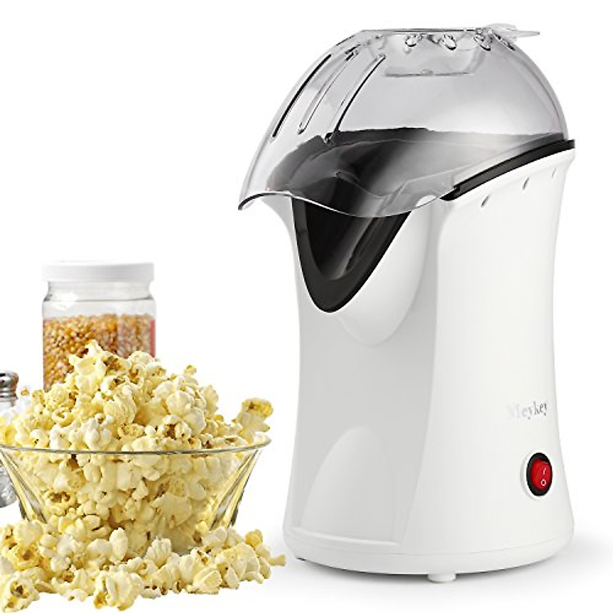 Air Popper Popcorn Maker, 4 Cups, 1200W Hot Air Popcorn Popper with Measuring Cup and Top Lid, Air Popper Popcorn Maker No Oil, Air Popcorn Machine for Home, Family, Kids/Bpa-Fre(White)