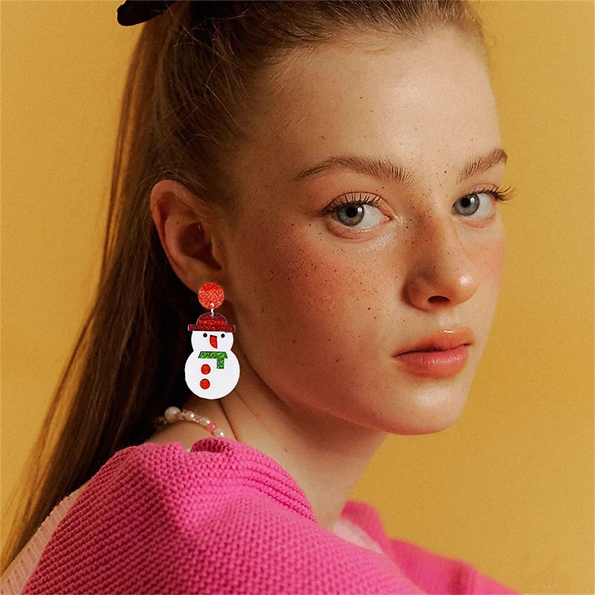 Dreuyet 4 Pairs Acrylic Earrings for Women Holiday Gay Independence Day Easter Christmas Valentine's St. Patrick's Day Earrings Acrylic Holiday Earring (Christmas)