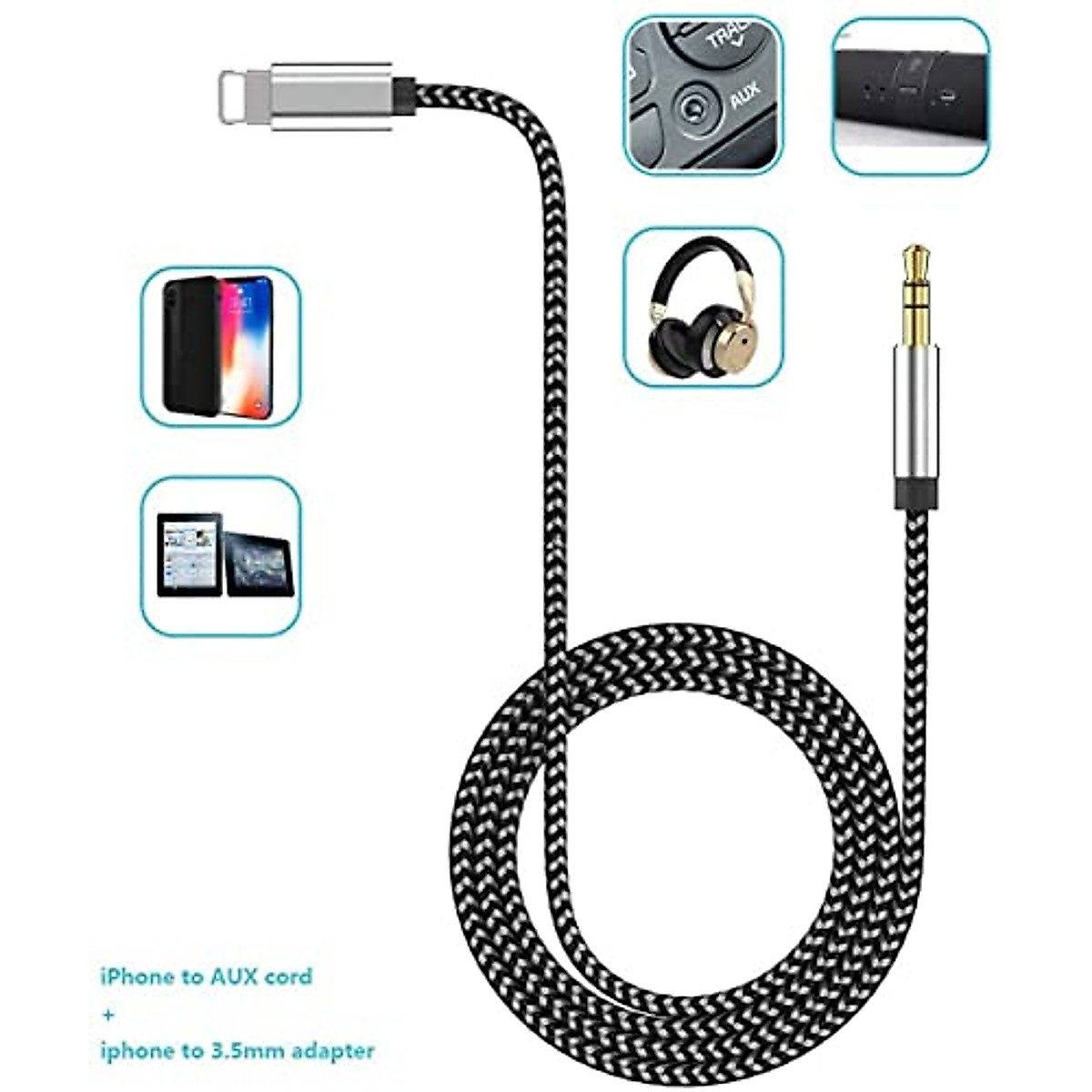 [Apple MFi Certified] iPhone to 3.5mm Car AUX Stereo Audio Cable (3FT/1M), Lightning to 3.5mm Nylon AUX Adapter Compatible with iPhone 14/13 Pro/12/11/XS/XR/X 8 7/iPad to Home Stereo/Speaker/Headphone