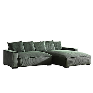 Container Furniture Direct Luxe Large Two-Piece Right Facing Sectional Sofa for Living Room, 106.7-Inch L Shaped Loveseat and Chaise, Upholstered with Corduroy Fabric, 3, Dark Green