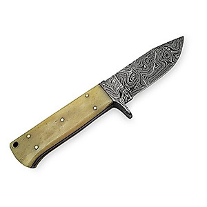 Knife King Handmade Damascus Hunting Knife-Natural Bone Handle-9" Fixed Blade Knife with Leather Sheath-Master Quality EDC Survival Knife-Camping Knife Ideal Gift for Men and Women