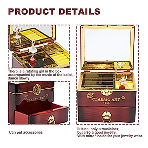 Musical Jewellery Box with Classic Rotating Ballerina Dancer Music Box Necklace Ring Storage Organizer with Mirror for Women Girls Brithday Gifts