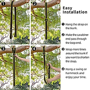 iCool Tree Swing Hanging Straps Kit, 5ft, Holds 2800lbs, Extra Long, with Safe Lock Snap Carabiners and Pouch, Perfect for Tree Swings and Hammock, Easy and Fast Installation