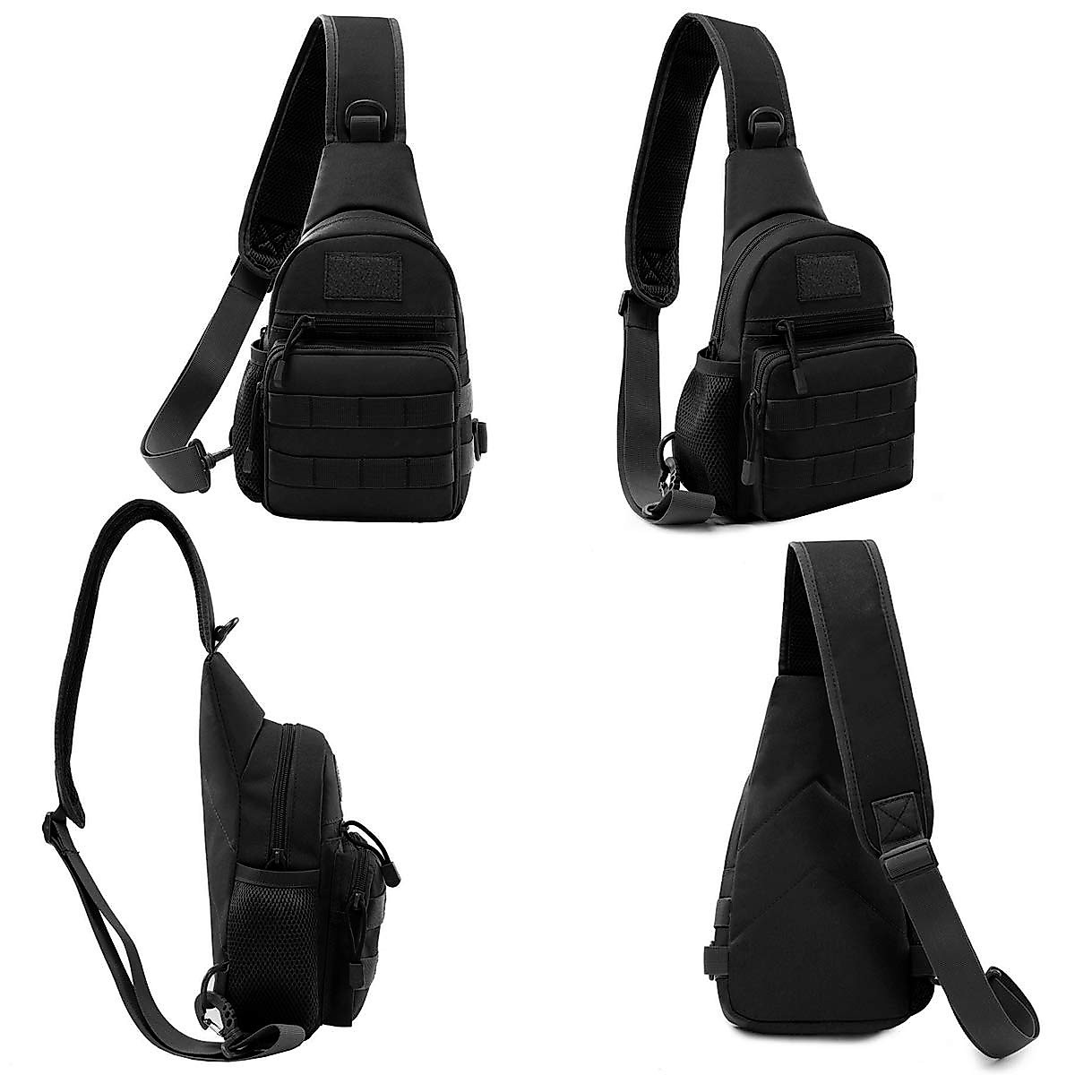 BraveHawk OUTDOORS Sling Chest Bag, 900D Nylon Tactical MOLLE Compact Crossbody Hiking Cycling Pack (Black)