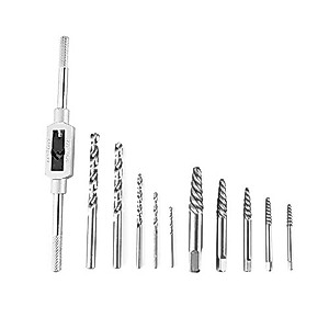 Loboo Idea 11 Pieces Damaged Screw Extractor Set, Remove Broken Head Screw & Bolt Screw Extractor Drill Bit Set, Adjustable Tap Die Wrench Stud Remover Screw Extractor Set (11 Pieces Screw Extractor)