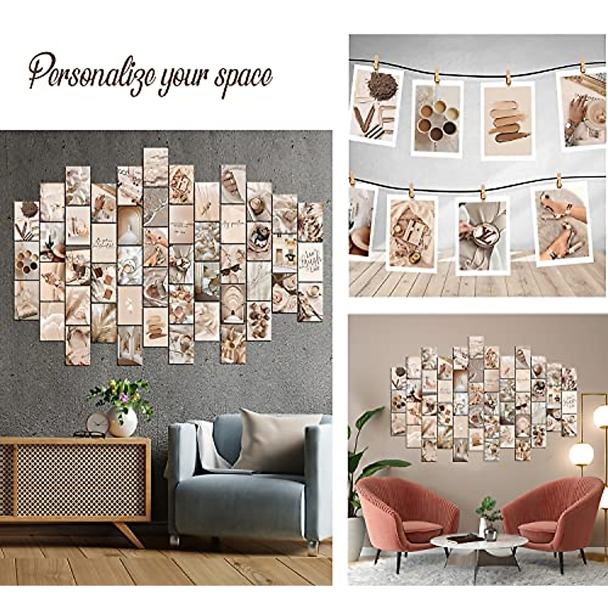 WOONKIT Beige Wall Collage Kit Aesthetic Pictures, Room Decor Aesthetic, Room Decor for Teen Girls, Photo Collage Kit for Wall Aesthetic, Room Decor for Bedroom Aesthetic, Trendy Teen, 50PCS 4X6 IN