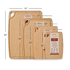 Elihome Classic Series MEDIUM Cutting Board for Kitchen- Natural Wood Fiber Composite, Dishwasher Safe, Eco-Friendly, Juice Grooves, Non-Porous, Reversible, BPA Free, Made in USA, 13"x 10"x 1/4”