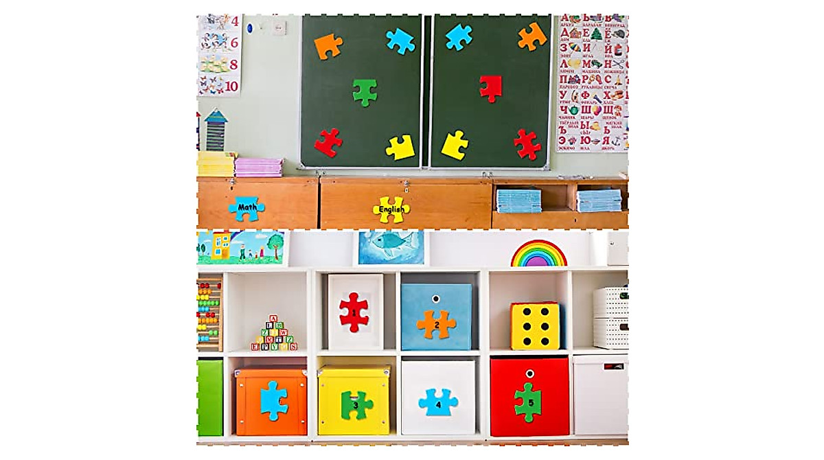 80Pcs Puzzle Pieces Cutouts Bulletin Board Accents Paper Colorful ...