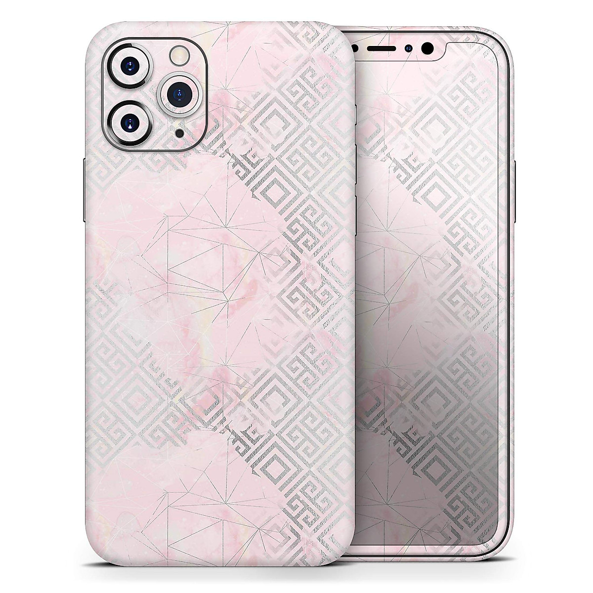 Design Skinz Karamfila Silver & Pink Marble V12 - DesignSkinz Protective Vinyl Decal Wrap Skin Cover Compatible with The Apple iPhone 11 (Full-Body, Screen Trim & Back Glass Skin)