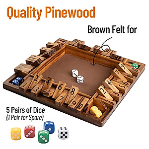 Funliktod Wooden 1-4 Player Shut The Box Game Classic Dice Board Game for Kid & Adult