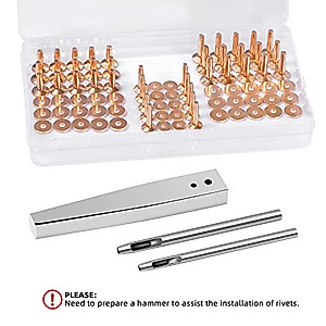 JUNESunShine 84Pcs, Copper Rivets and Burrs, 9 and #12 Burrs Setter, Leather Rivets Fastener Install Setting Tool with 4mm Leather Hole Punch Cutter for Belts Wallets Collars Leather Working Supplies