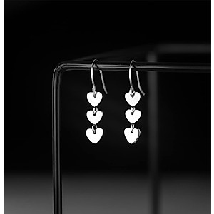 Reffeer Solid 925 Sterling Silver Love Heart Drop Earrings for Women Teen Girls Sweet Heart Dangle Earrings Hook Earrings (A-Silver)