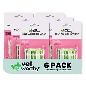Vet Worthy Self Adhering Wrap for Dogs - Self Adhesive Bandage Wrap for Wounds, Injury, Sprain, and Swelling - Cohesive Bandage First Aid Tape for Dogs and Cats (2-Inch x 5-Yard (Pack of 6))