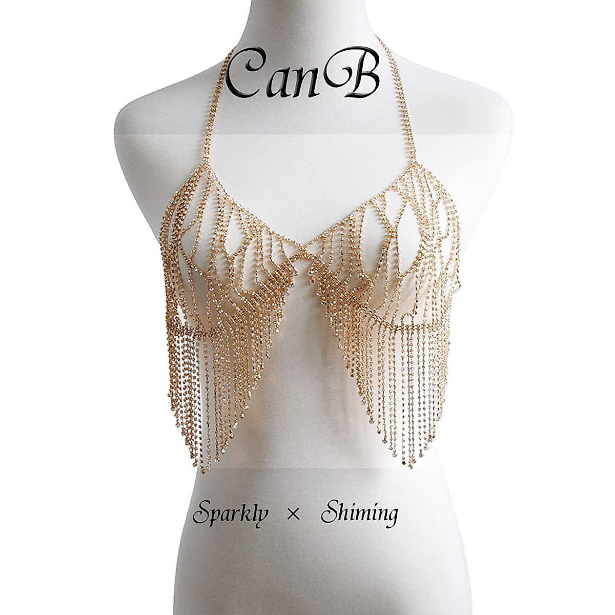 CanB Rhinestone Sexy Bra Chains Shiny Crystal Tassel Underwear Necklace Chains Summer Beach Bikini Nightclub Chain Body Accessories Jewelry for Women and Girls (Style-1)