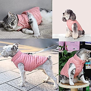 Harikaji Dog Winter Coat with D Ring,Super Light Small Dogs Warm Coat Zip Waterproof Pet Cat Warm Jacket Vest Apparel for Small Medium Dogs(Pink,L)
