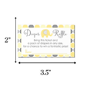 Paper Clever Party Yellow Elephant Diaper Raffle Tickets, Baby Shower Game Drawings, Invitation Insert Cards, 25 Guests Pack