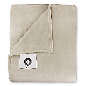 Serta | Super Soft Microplush Electric Warming Blanket with 5 Heat Settings, Auto-Shut Off & Overheat Protection, Queen, Sand