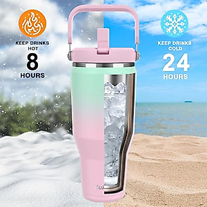 Zukro 40 OZ Tumbler With Flip Straw |Triple-Wall Vacuum Insulated Cup With Top Handle For Gym Sports Outdoors |Reusable Leak Proof Stainless Steel Water Bottle, Fit in Cupholder |Cold 30 Hours