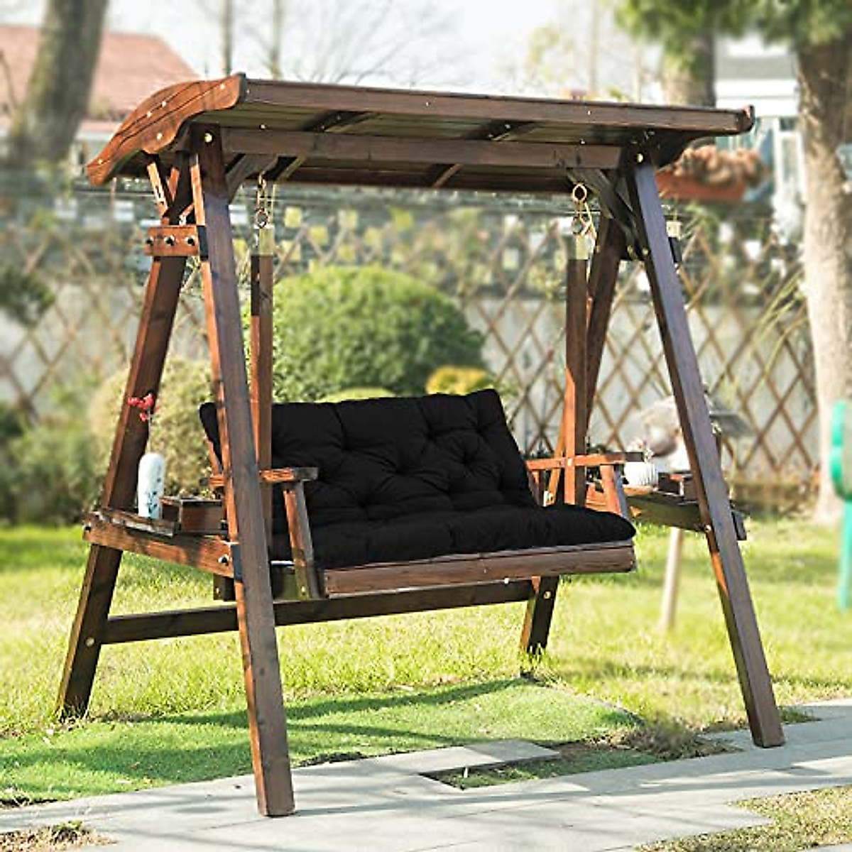 Garden Patio Swing Pad with Backrest 3 Inch Thick Overstuffed Seat Cushion Swing Cushion Bench Pad Cushion for Hanging Chair Wicker Loveseat Settee Sofa Lounger Seat,47x40in,Blue