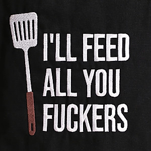 Exzillant - Embroidered Funny Aprons for Men - 3 pockets - Birthday, Christmas and Cooking Gifts for Dad, Brother, Husband - Polycotton -Black