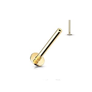 14K Gold Threadless Push In Labret, Flat Back Stud Pins Yellow Gold (16G 1/4")