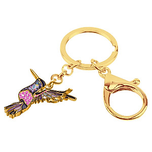 DALANE Enamel Alloy Crystal Hummingbird Keychains Birds Bag Key Ring Jewelry for Women Girls Charms Gifts (Gold Plated Purple)