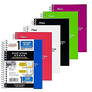 Five Star Personal Spiral Notebook, 7" x 4 3/8", 100 Sheets, College Rule, Assorted colors, 12 Pack
