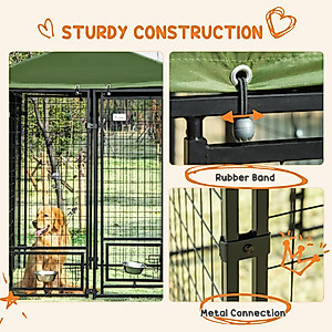PawHut 8' x 4' x 6' Outdoor Dog Kennel with Rotating Bowl Holders, Walk-in Pet Playpen, Welded Wire Steel with Water and UV-Resistant Canopy, Green