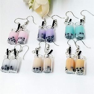 6 Pairs Cute Pearl Milk Tea Dangle Earrings Tea Drop Earrings Women Funny Creative Unique Earring set (6 Pairs Cute Pearl Milk Tea)