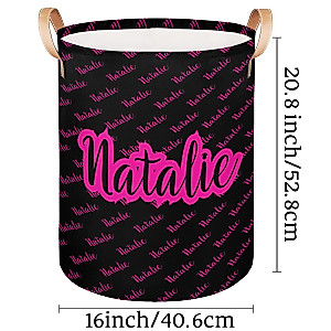 Personalized Laundry Basket, Custom Gift Laundry Hamper, Collapsible Nursery Waterproof Laundry Baskets, Dirty Clothes Toy Hamper with Handles Name Black Hot Pink