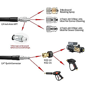 Sooprinse High Pressure Washer Sewer Jetter Kit , Button Nozzle and Rotating Sewer Jetting Nozzle, Pressure Washer Sewer Washer Kit, 50FT Drain Cleaning Hose, 3000 PSI