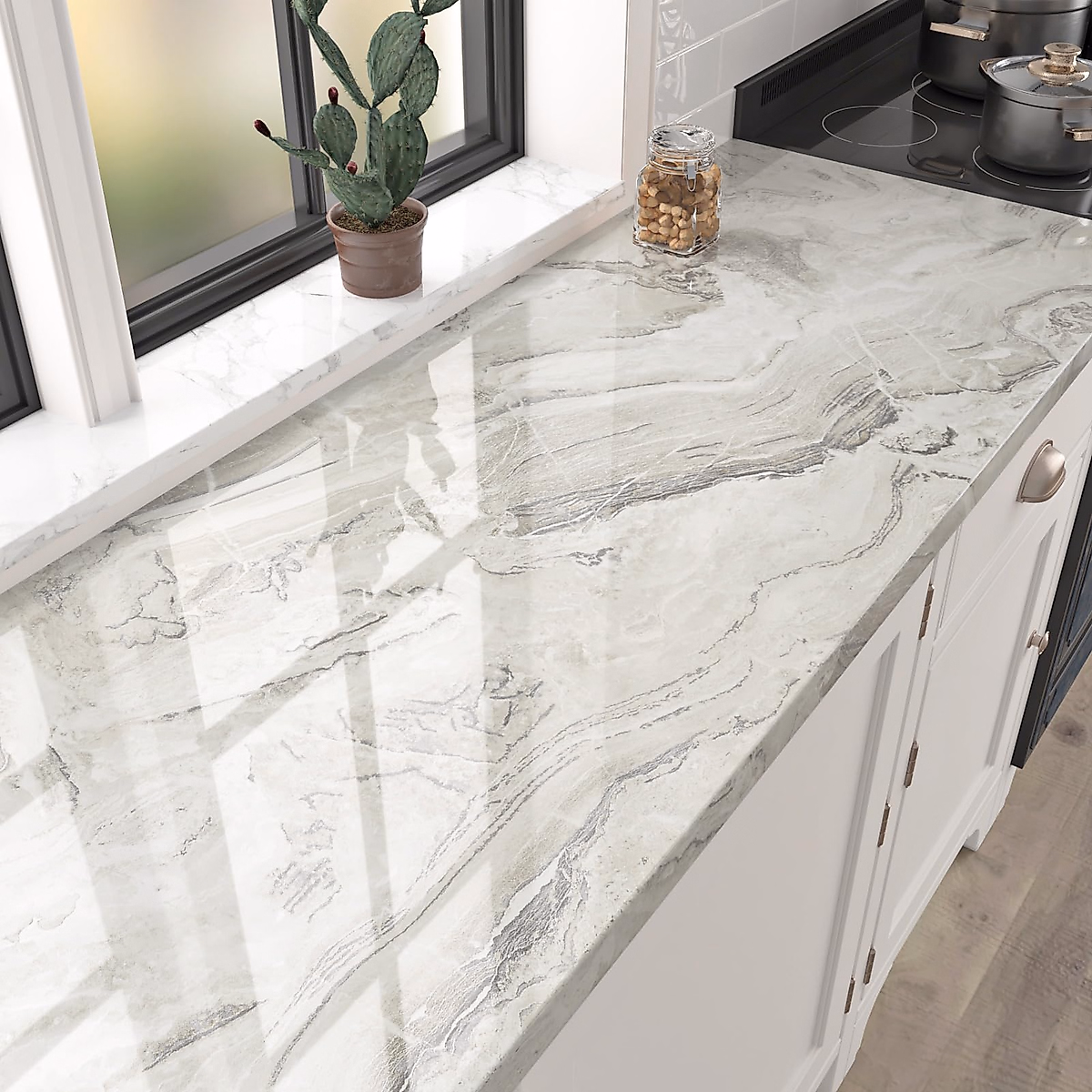 Beige/Silver Marble Contact Paper for Countertops Peel and Stick Wallpaper for Cabinet Vinyl Roll for Bathroom Kitchen Beige Granite Countertop Paper Cover 15.8''x78.7'' Contact Paper for Desk & Liner